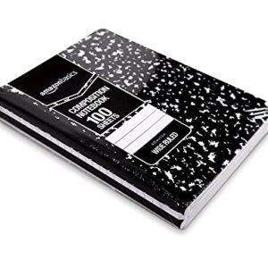 Amazon Basics Wide Ruled Composition Notebook, 100 Sheets, Marble Black, 4-Pack