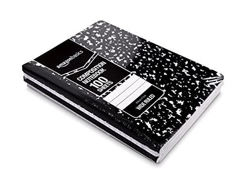 Amazon Basics Wide Ruled Composition Notebook, 100 Sheets, Marble Black, 4-Pack