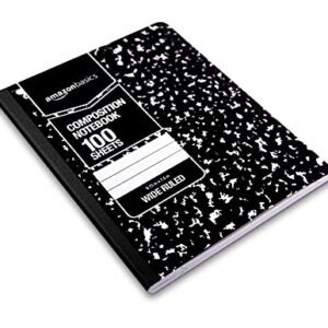 Amazon Basics Wide Ruled Composition Notebook, 100 Sheets, Marble Black, 4-Pack