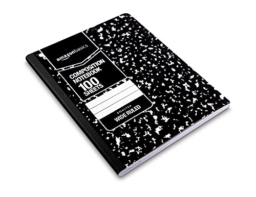 Amazon Basics Wide Ruled Composition Notebook, 100 Sheets, Marble Black, 4-Pack