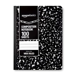 Amazon Basics Wide Ruled Composition Notebook, 100 Sheets, Marble Black, 4-Pack