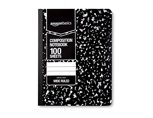 Amazon Basics Wide Ruled Composition Notebook, 100 Sheets, Marble Black, 4-Pack