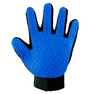 happy pet grooming glove - gentle deshedding brush glove - efficient pet hair remover mitt - massage tool perfect for dogs & cats with long & short hair (blue, left hand)