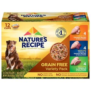 nature's recipe grain free wet dog food, chicken/venison/duck variety pack, 2.75 ounce cup (pack of 24)