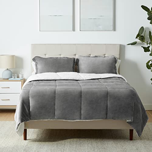 Amazon Basics Ultra-Soft Micromink Sherpa Comforter Bed Set, Full/Queen, Charcoal