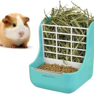 2 in 1 Food Hay Feeder for Guinea Pig, Rabbit Feeder, Indoor Hay Feeder for Guinea Pig, Rabbit, Chinchilla, Feeder Bowls Use for Grass & Food (Blue)