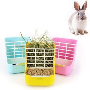 2 in 1 Food Hay Feeder for Guinea Pig, Rabbit Feeder, Indoor Hay Feeder for Guinea Pig, Rabbit, Chinchilla, Feeder Bowls Use for Grass & Food (Blue)