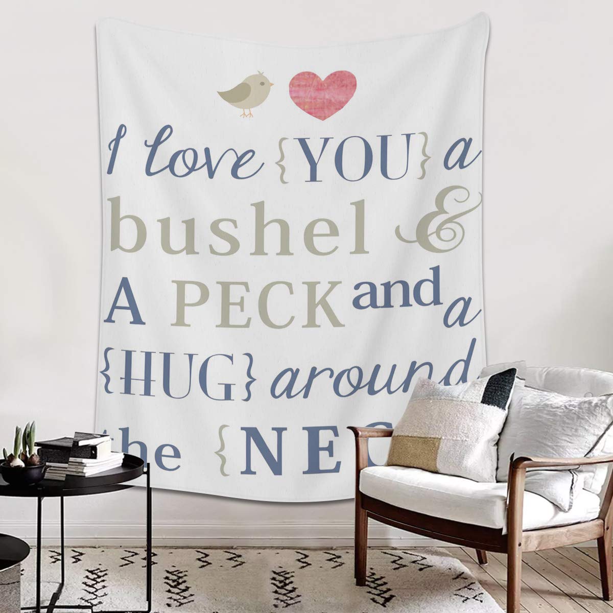 Flannel Fleece Bed Blanket 50 x 60 inch Love Throw Blanket Lightweight Cozy Plush Blanket for Bedroom Living Rooms Sofa Couch - I Love You A Bushel and A Peck and A Hug Around The Neck