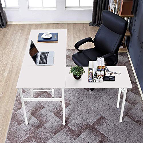 DlandHome Reversible L-Shaped Desk Large Corner Desk Folding Table Computer Desk Home Office Table Computer Workstation, White DND-ND11-WW