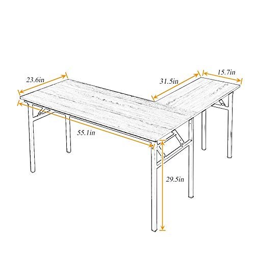 DlandHome Reversible L-Shaped Desk Large Corner Desk Folding Table Computer Desk Home Office Table Computer Workstation, White DND-ND11-WW