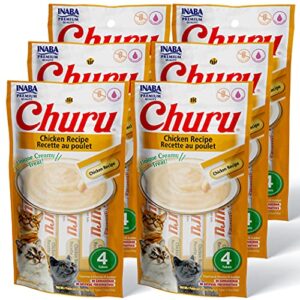 inaba churu cat treats, grain-free, lickable, squeezable creamy purée cat treat/topper with vitamin e & taurine, 0.5 ounces each tube, 24 tubes (4 per pack), chicken recipe