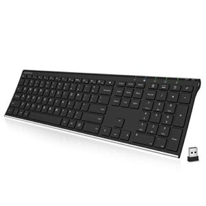 arteck 2.4g wireless keyboard stainless steel ultra slim full size keyboard with numeric keypad for computer/desktop/pc/laptop/surface/smart tv and windows 10/8/ 7 built in rechargeable battery