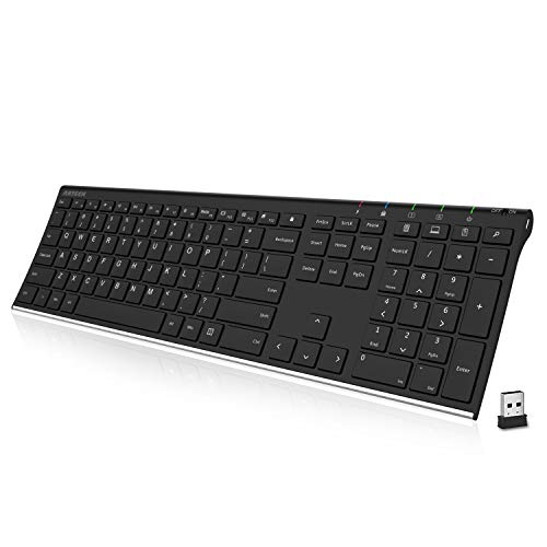 Arteck 2.4G Wireless Keyboard Stainless Steel Ultra Slim Full Size Keyboard with Numeric Keypad for Computer/Desktop/PC/Laptop/Surface/Smart TV and Windows 10/8/ 7 Built in Rechargeable Battery