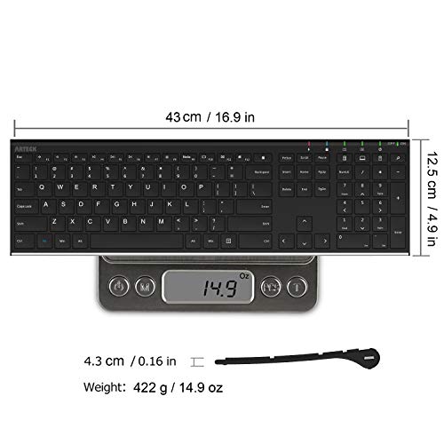 Arteck 2.4G Wireless Keyboard Stainless Steel Ultra Slim Full Size Keyboard with Numeric Keypad for Computer/Desktop/PC/Laptop/Surface/Smart TV and Windows 10/8/ 7 Built in Rechargeable Battery