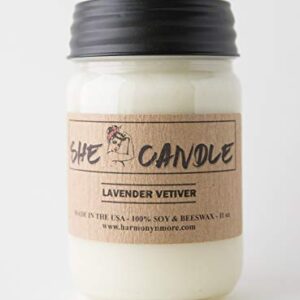 Best She Candle - Modern Farmhouse 100% Soy & Beeswax - Stress Relief Gift - Aromatherapy - 11 Oz - Handmade in The USA - Lavender Vetiver Scent