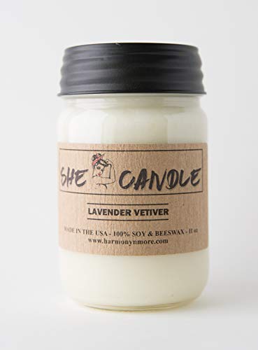 Best She Candle - Modern Farmhouse 100% Soy & Beeswax - Stress Relief Gift - Aromatherapy - 11 Oz - Handmade in The USA - Lavender Vetiver Scent