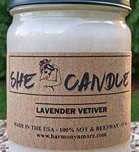 Best She Candle - Modern Farmhouse 100% Soy & Beeswax - Stress Relief Gift - Aromatherapy - 11 Oz - Handmade in The USA - Lavender Vetiver Scent