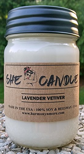 Best She Candle - Modern Farmhouse 100% Soy & Beeswax - Stress Relief Gift - Aromatherapy - 11 Oz - Handmade in The USA - Lavender Vetiver Scent