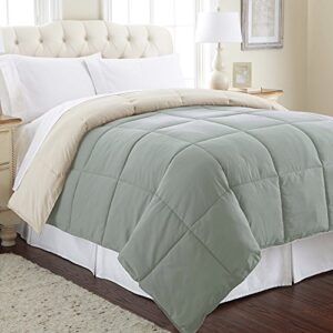 modern threads down alternative microfiber quilted reversible comforter & duvet insert - soft, comfortable alternative to goose down - bedding for all seasons seafoam/almond full/queen