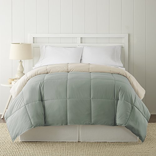 Modern Threads Down Alternative Microfiber Quilted Reversible Comforter & Duvet Insert - Soft, Comfortable Alternative To Goose Down - Bedding For All Seasons Seafoam/Almond Full/Queen