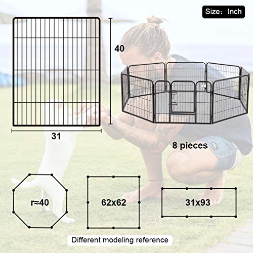 BestPet Dog Pen Extra Large Indoor Outdoor Dog Fence Playpen Heavy Duty 8 Panels 40 Inches Exercise Pen Dog Crate Cage Kennel Black