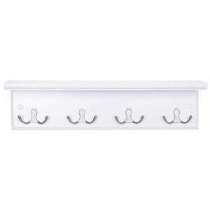 SONGMICS Coat Rack with Shelf, Wall-Mounted Coat Rack, with 4 Metal Dual Hooks for Coats, Bags, for Entryway, Bedroom, Living Room, White ULHR42WT