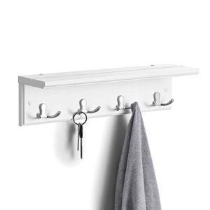 SONGMICS Coat Rack with Shelf, Wall-Mounted Coat Rack, with 4 Metal Dual Hooks for Coats, Bags, for Entryway, Bedroom, Living Room, White ULHR42WT