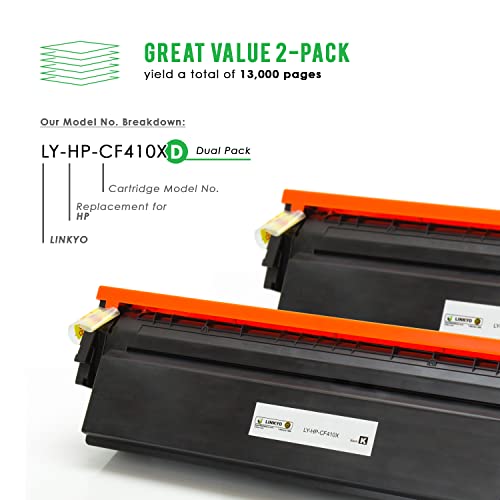 LINKYO Compatible Toner Cartridge Replacement for HP 410X 410A CF410X (Black, High Yield, 2-Pack)