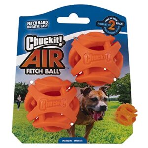 chuckit air fetch ball dog toy, medium (2.5 inch diameter), for dogs 20-60 lbs, pack of 2