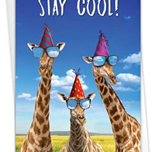 NobleWorks - 1 Adorable Birthday Card Funny - Giraffe Animal Humor, Bday Notecard with Envelope - Cool Giraffes C6335BDG