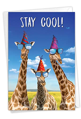 NobleWorks - 1 Adorable Birthday Card Funny - Giraffe Animal Humor, Bday Notecard with Envelope - Cool Giraffes C6335BDG