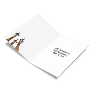 NobleWorks - 1 Adorable Birthday Card Funny - Giraffe Animal Humor, Bday Notecard with Envelope - Cool Giraffes C6335BDG