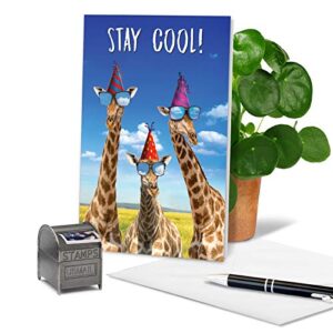 NobleWorks - 1 Adorable Birthday Card Funny - Giraffe Animal Humor, Bday Notecard with Envelope - Cool Giraffes C6335BDG