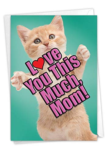 NobleWorks - 1 Funny Animal Birthday Card with Envelope - Cute Card for Birthdays - Cat Love You This Much Mom C6610GBMG