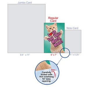 NobleWorks - 1 Funny Animal Birthday Card with Envelope - Cute Card for Birthdays - Cat Love You This Much Mom C6610GBMG