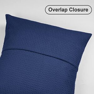 PHF 100% Cotton Waffle Weave Euro Shams 26" x 26", No Insert, 2 Pack Elegant Home Decorative Euro Throw Pillow Covers for Bed Couch Sofa, Navy Blue