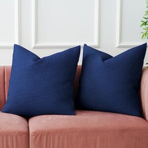 PHF 100% Cotton Waffle Weave Euro Shams 26" x 26", No Insert, 2 Pack Elegant Home Decorative Euro Throw Pillow Covers for Bed Couch Sofa, Navy Blue