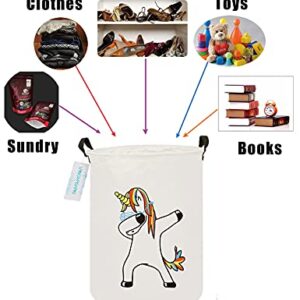 LANGYASHAN Laundry Basket Canvas Fabric Collapsible Organizer Baskets for Storage Bin Toy Bins Gift Baskets Bedroom Clothes Children Nursery Hamper (Danceing Unicorn)