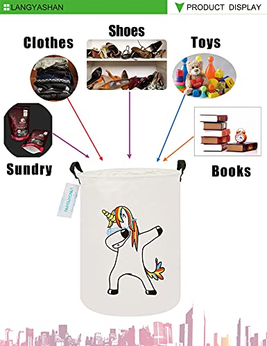 LANGYASHAN Laundry Basket Canvas Fabric Collapsible Organizer Baskets for Storage Bin Toy Bins Gift Baskets Bedroom Clothes Children Nursery Hamper (Danceing Unicorn)