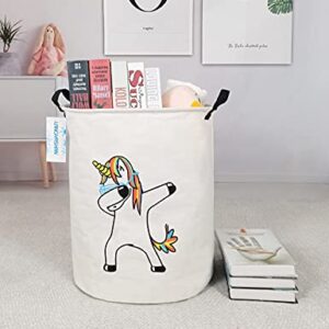 LANGYASHAN Laundry Basket Canvas Fabric Collapsible Organizer Baskets for Storage Bin Toy Bins Gift Baskets Bedroom Clothes Children Nursery Hamper (Danceing Unicorn)