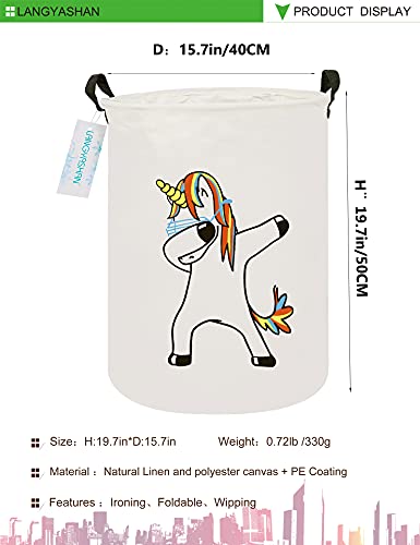 LANGYASHAN Laundry Basket Canvas Fabric Collapsible Organizer Baskets for Storage Bin Toy Bins Gift Baskets Bedroom Clothes Children Nursery Hamper (Danceing Unicorn)