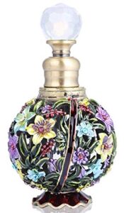 yu feng vintage flower glass perfume bottle empty refillable painted enameled decorative crystal perfume holder container scent bottle(6ml)