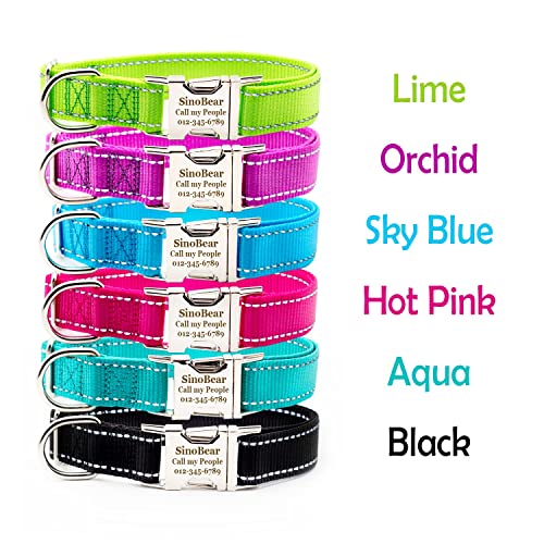 Reflective Personalized Dog Collar with Pet Name Phone Number Address for Small Medium Large Dogs Adjustable Size (XS S M L XL)