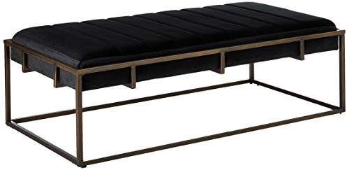 Christopher Knight Home Vassy Modern Velvet Ottoman Bench with Brass Finish, Black