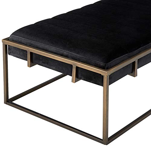 Christopher Knight Home Vassy Modern Velvet Ottoman Bench with Brass Finish, Black