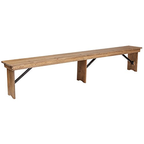 Flash Furniture Hercules Commercial Grade Farmhouse 3 Leg Bench - Solid Pine Foldable Bench with Seating for 4 - 8'x12" - Antique Rustic