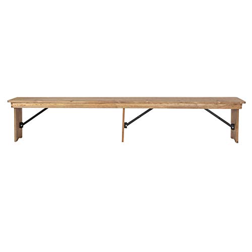 Flash Furniture Hercules Commercial Grade Farmhouse 3 Leg Bench - Solid Pine Foldable Bench with Seating for 4 - 8'x12" - Antique Rustic