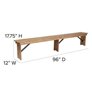 Flash Furniture Hercules Commercial Grade Farmhouse 3 Leg Bench - Solid Pine Foldable Bench with Seating for 4 - 8'x12" - Antique Rustic