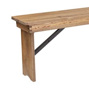 Flash Furniture Hercules Commercial Grade Farmhouse 3 Leg Bench - Solid Pine Foldable Bench with Seating for 4 - 8'x12" - Antique Rustic