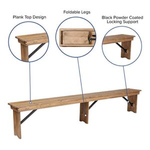 Flash Furniture Hercules Commercial Grade Farmhouse 3 Leg Bench - Solid Pine Foldable Bench with Seating for 4 - 8'x12" - Antique Rustic